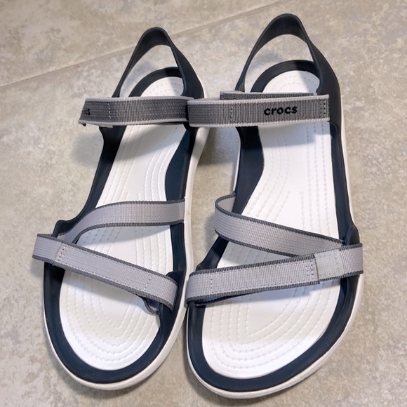 CROCS | Shoes | Crocs Swiftwater Webbing Velcro Womens Whitegray ...